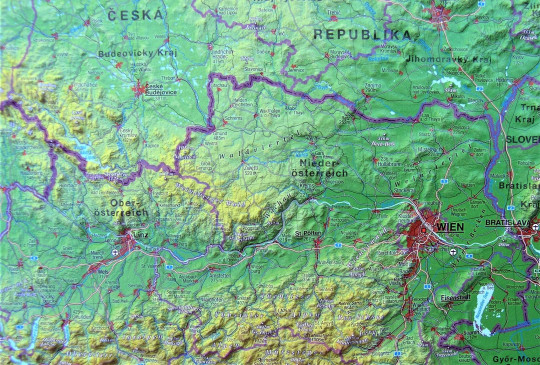 Raised relief maps of Europe as 3d map