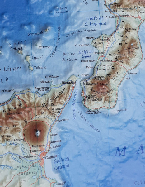 Raised relief map Italy, black as 3d map